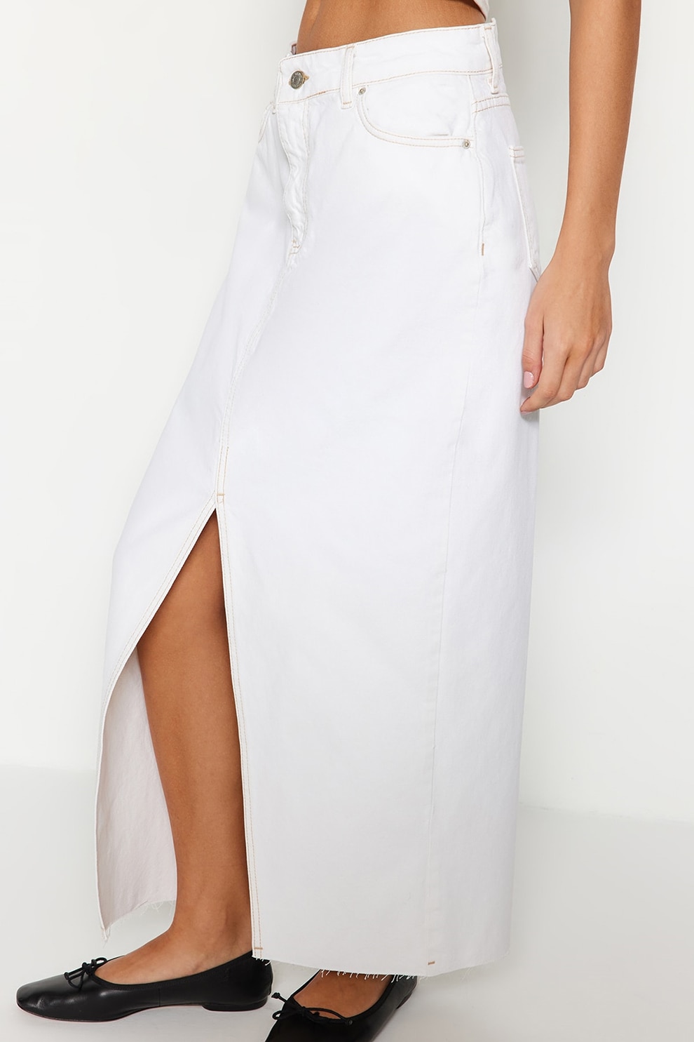 Trendyol, Fusta maxi de denim cu slit frontal, Alb, 40 - eMAG.ro