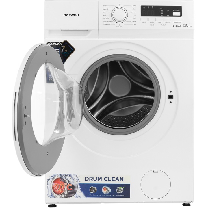 Masina de spalat rufe Slim Daewoo DWD-FV2021-4-Slim, 7 kg, 1400 rpm, Motor inverter, Clasa A ...