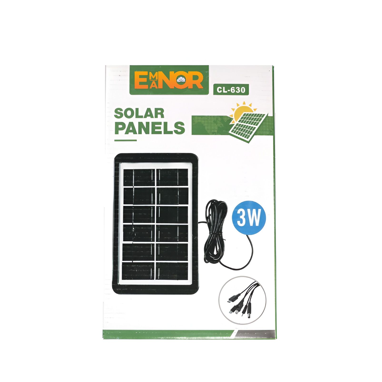 Panou Solar Portabil 3W, 6V, IP67, Cablu 5 in 1 – Negru, E-manor® - eMAG.ro