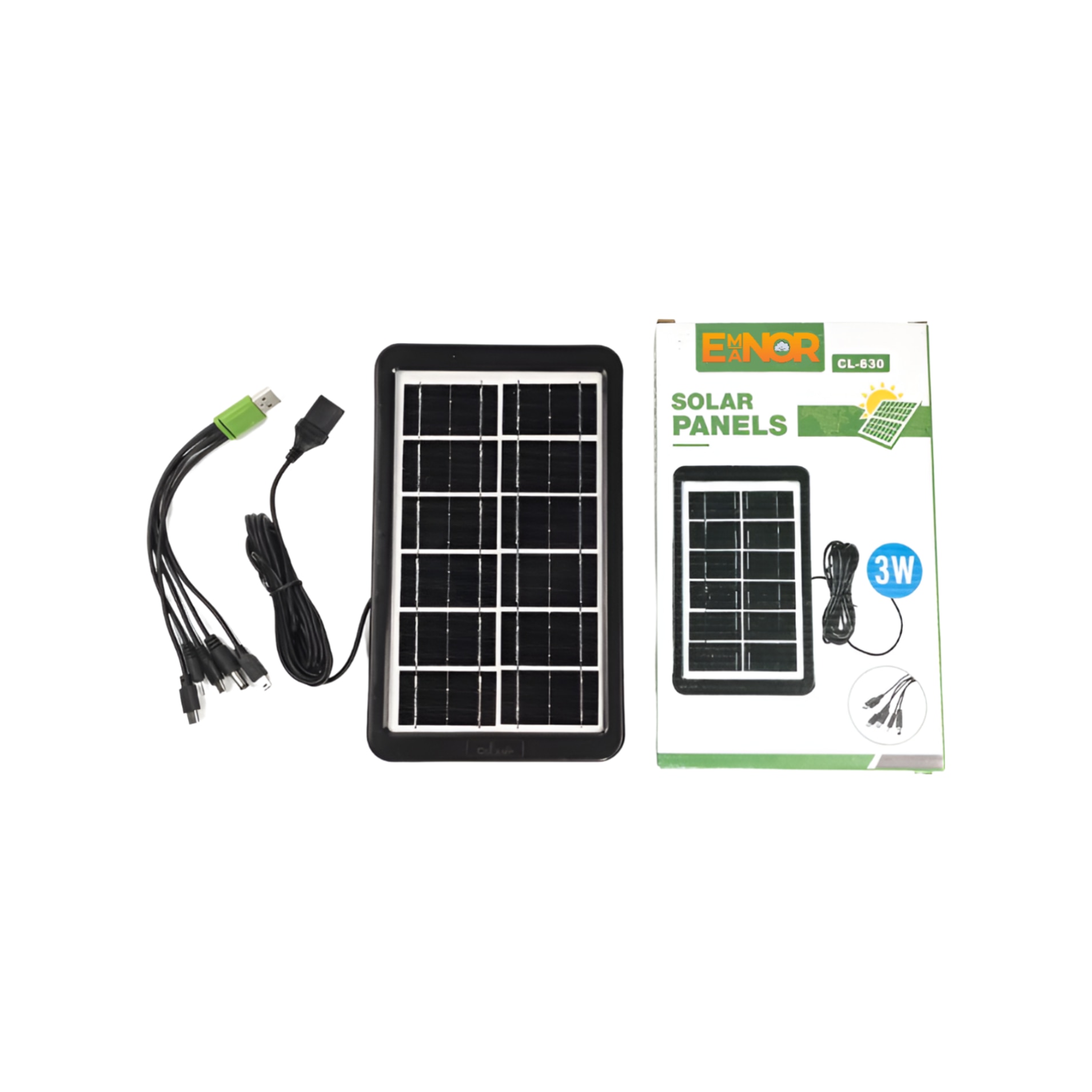 Panou Solar Portabil 3W, 6V, IP67, Cablu 5 in 1 – Negru, E-manor® - eMAG.ro