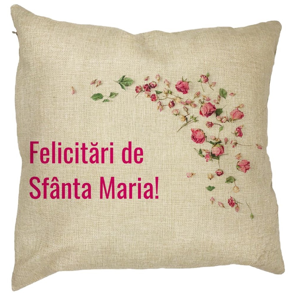 Perna Decorativa Felicitari de Sfanta Maria, 40x40 cm, Husa Detasabila ...
