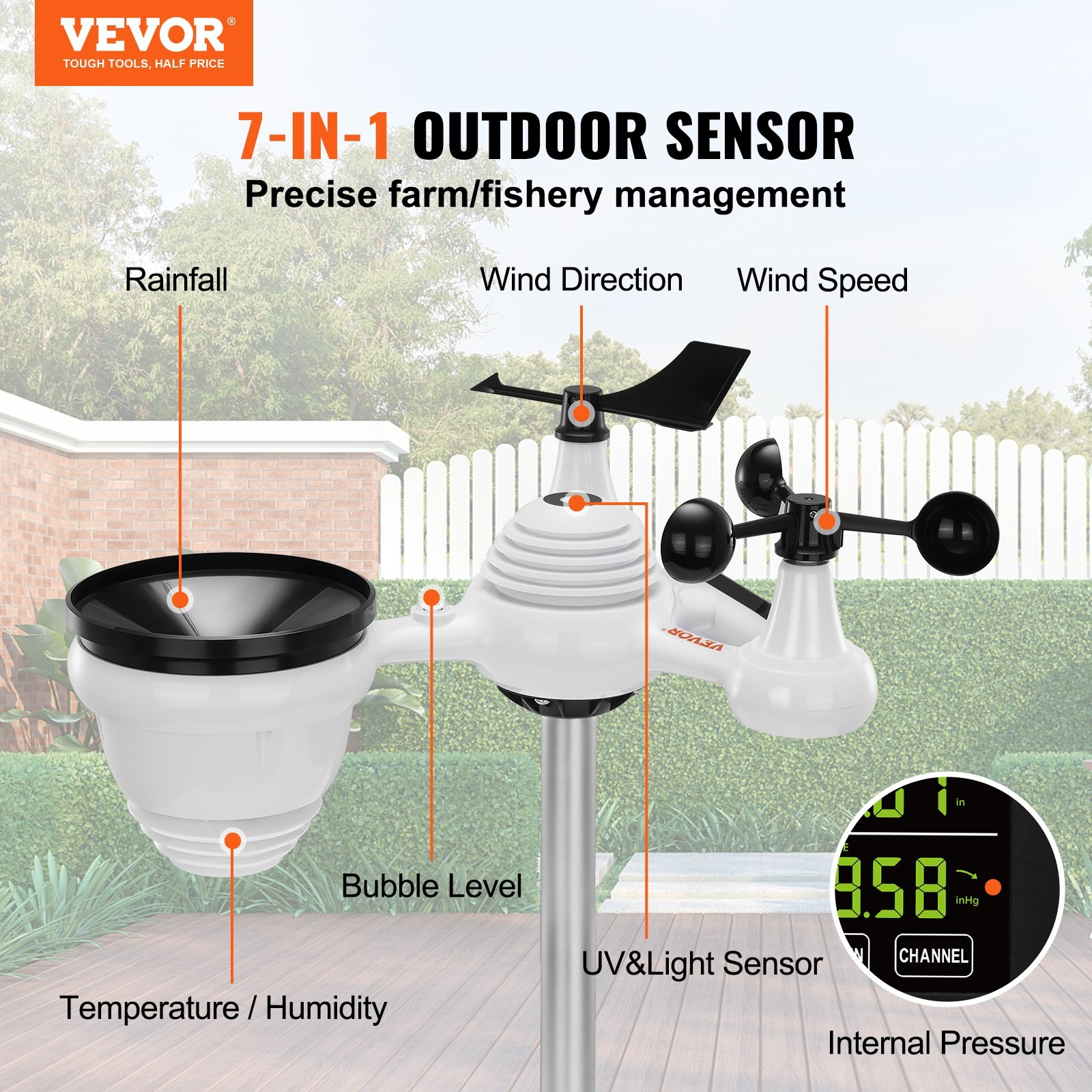 Statie Meteo Wireless 7 in 1, Ecran Color Mare de 7,5 in, Statie Meteo ...