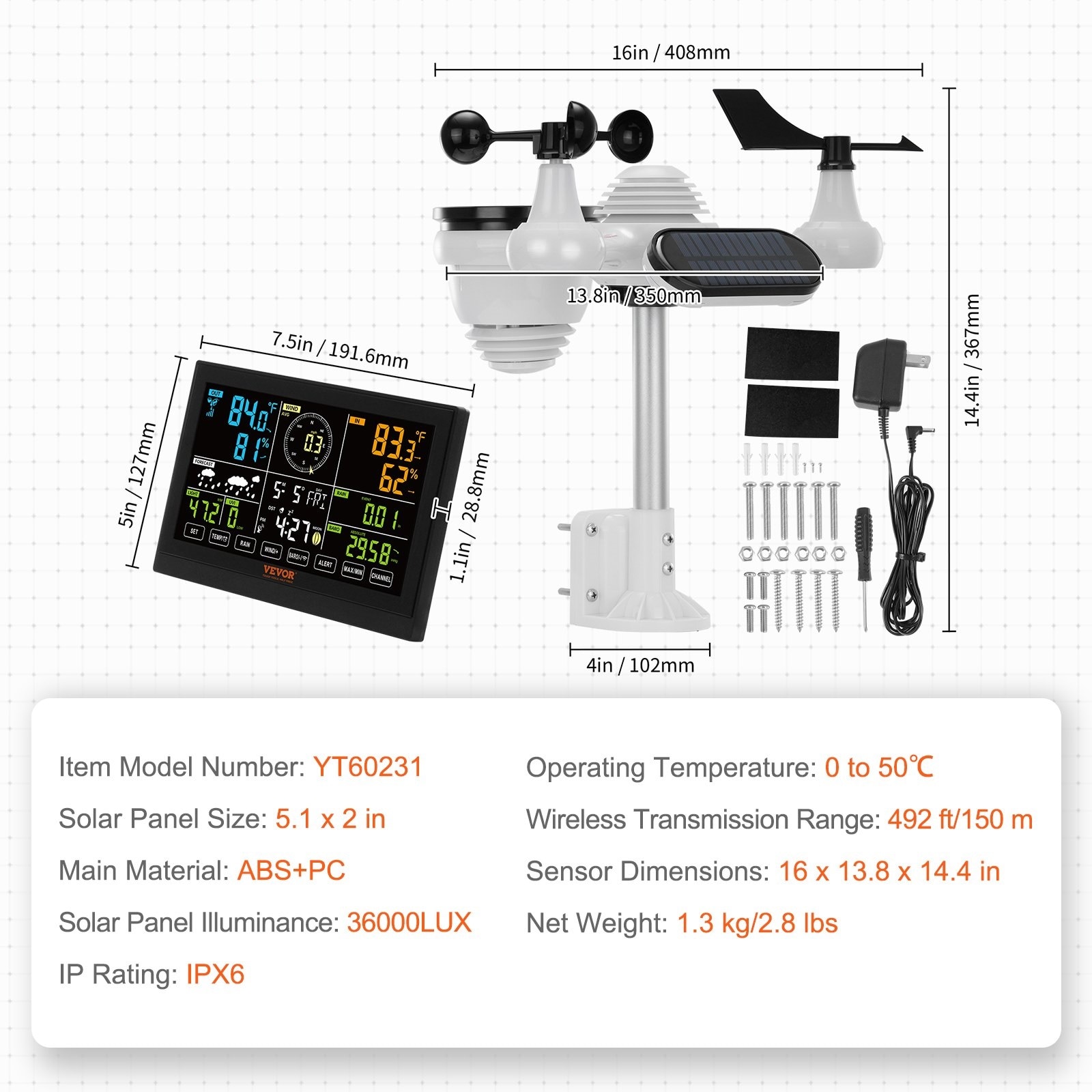 Statie Meteo Wireless 7 in 1, Ecran Color Mare de 7,5 in, Statie Meteo ...
