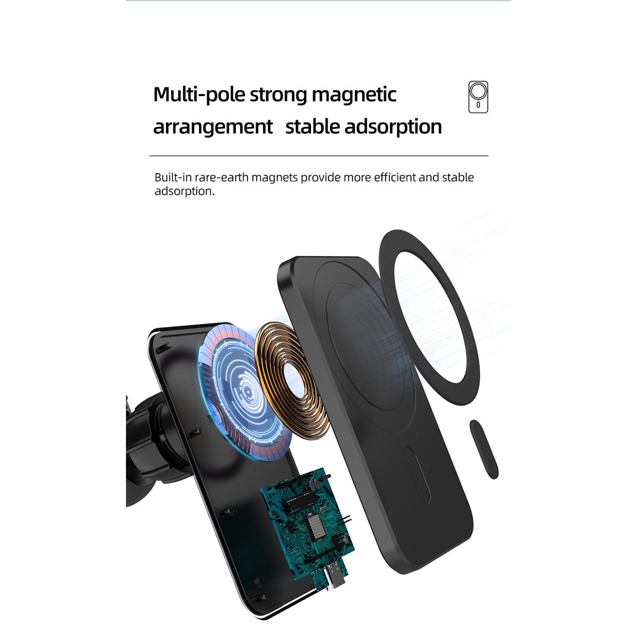 Incarcator auto wireless magnetic MagSafe, 15W Qi Fast Charging, Rotire ...