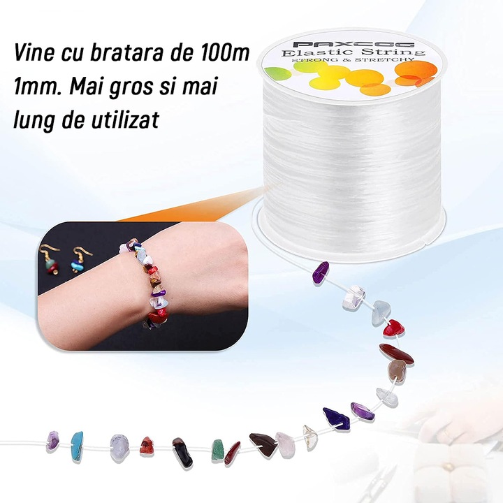 Snur elastic pentru bratari, Vaxiuja, Set de 2, 1 mm subtire, 100 metri ...