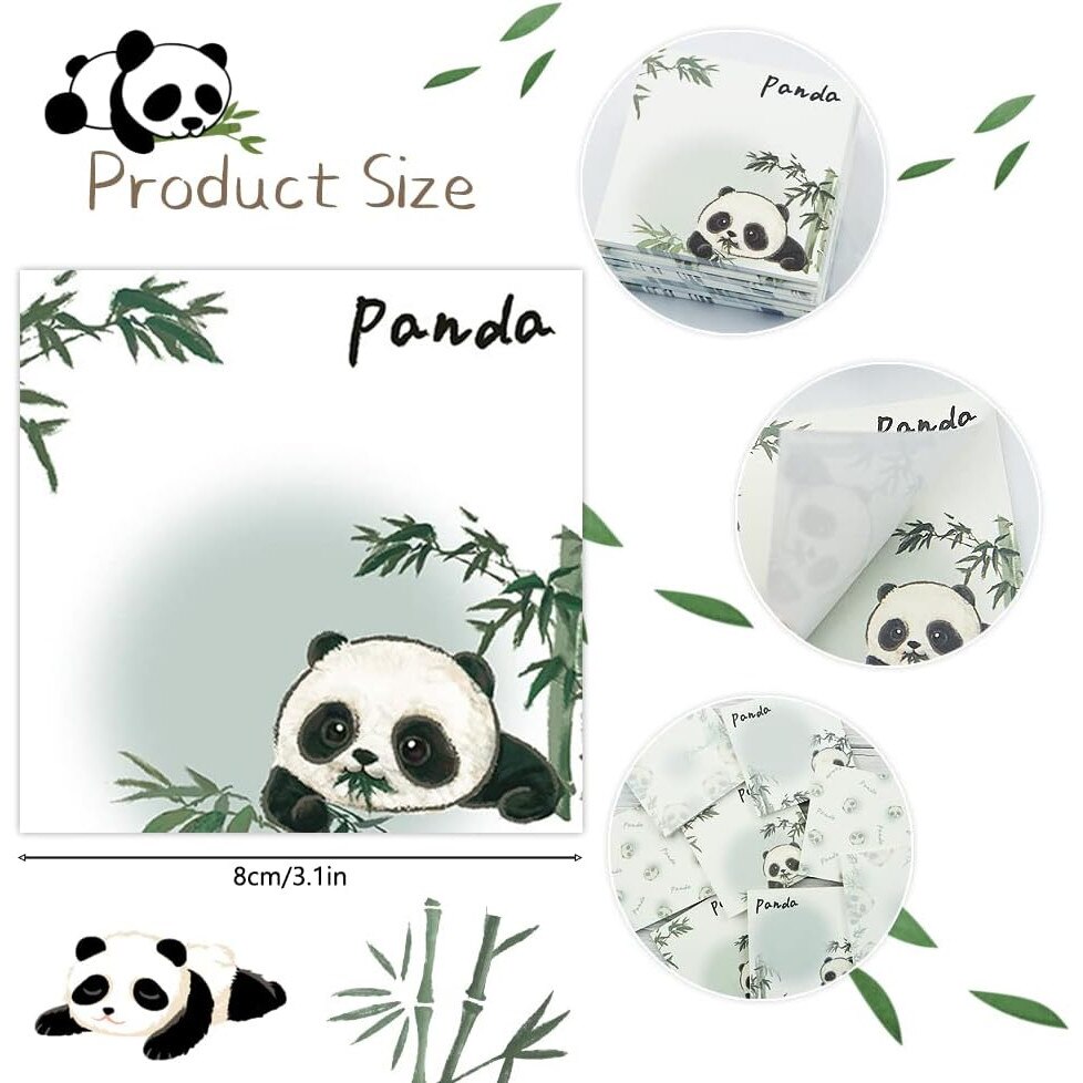 Notite lipicioase cu model panda, Sunmostar, 50 foi, 8x8cm, Alb/Verde ...