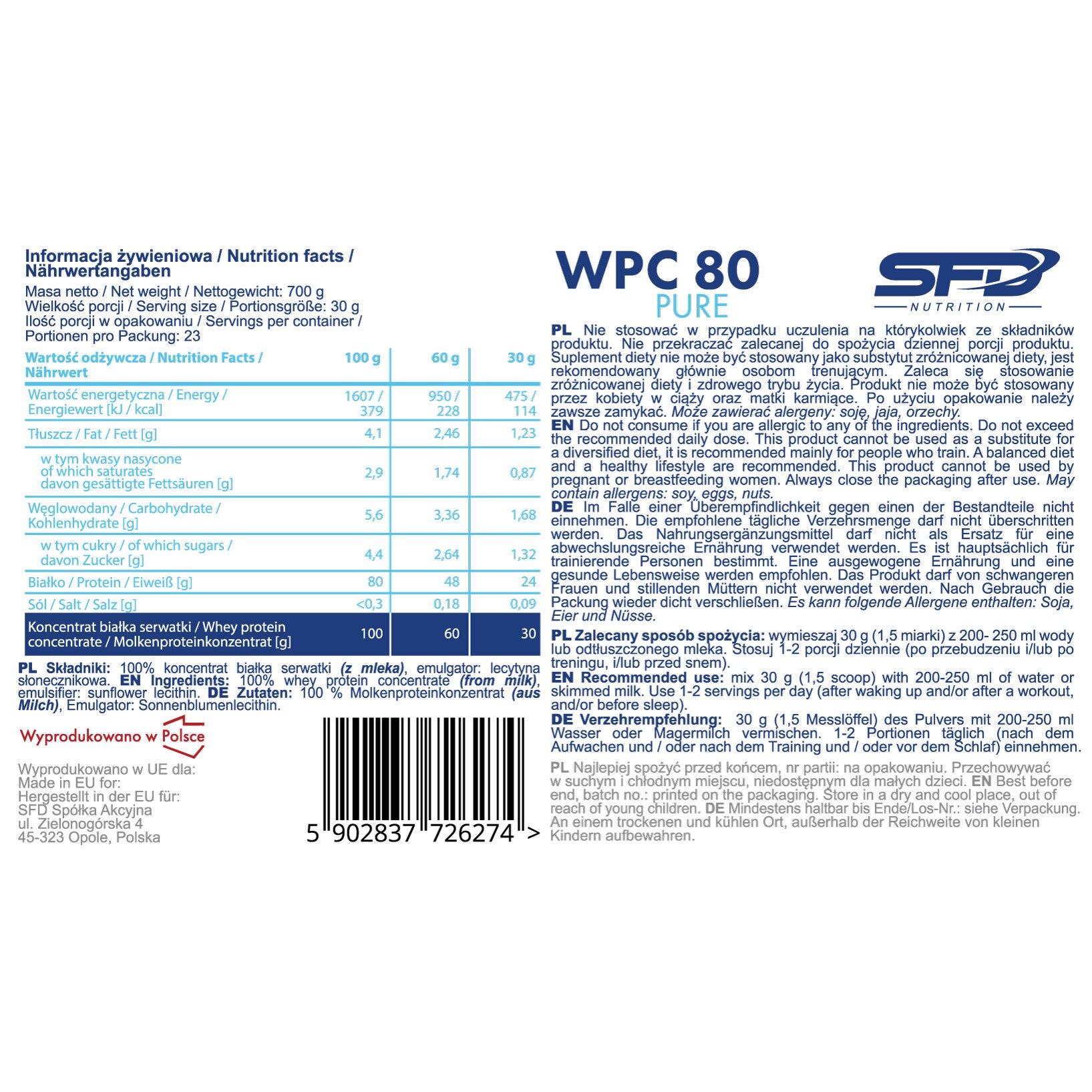 Proteine WPC 80 Pure, SFD, 700g - eMAG.ro