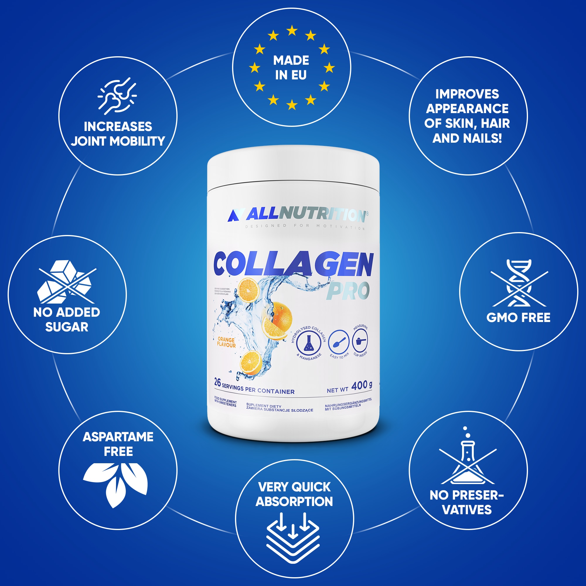 Colagen cu portocala, Collagen Pro, Allnutrition, 400 g - eMAG.ro