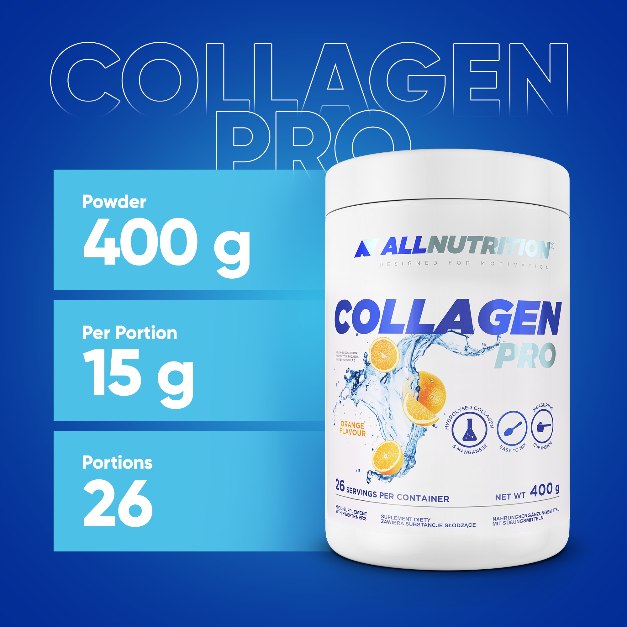 Colagen cu portocala, Collagen Pro, Allnutrition, 400 g - eMAG.ro