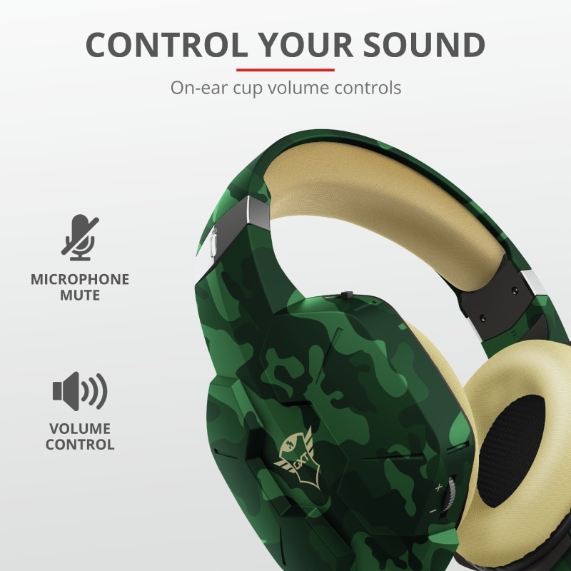 Casti gaming, Trust, Cu fir, Microfon, Camuflaj, Verde - eMAG.ro