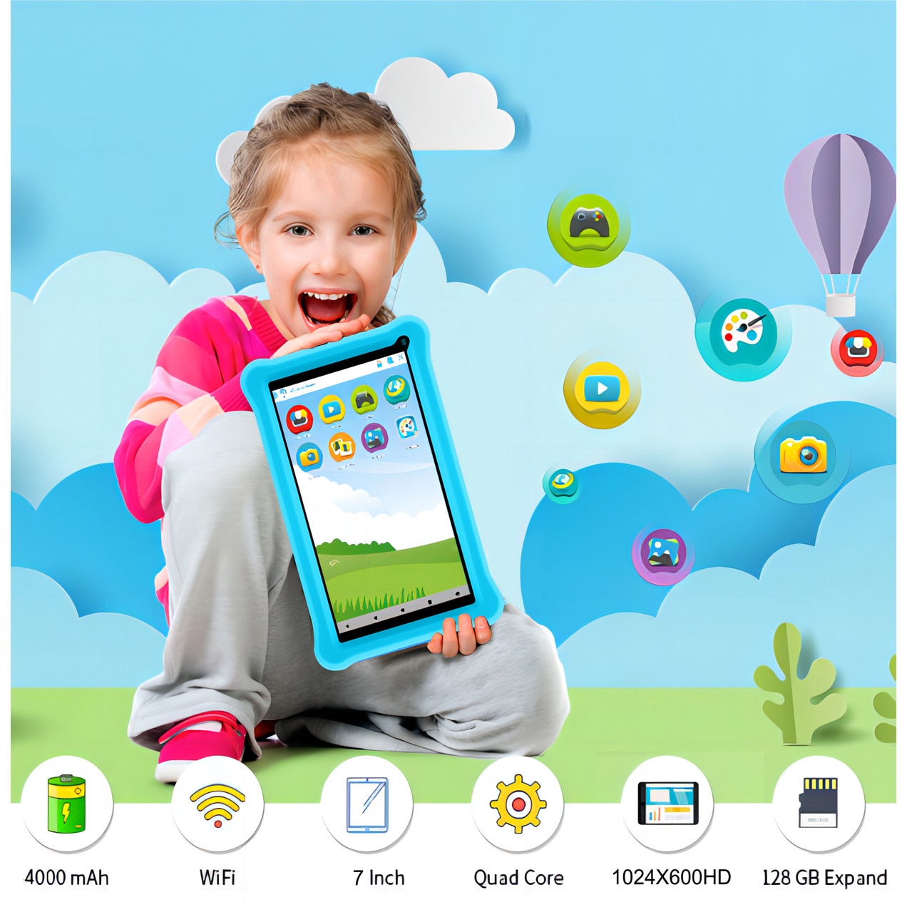 Tableta pentru copii, Android 11 de 7 inch, LULUGTI, 4 RAM 64 ROM ...