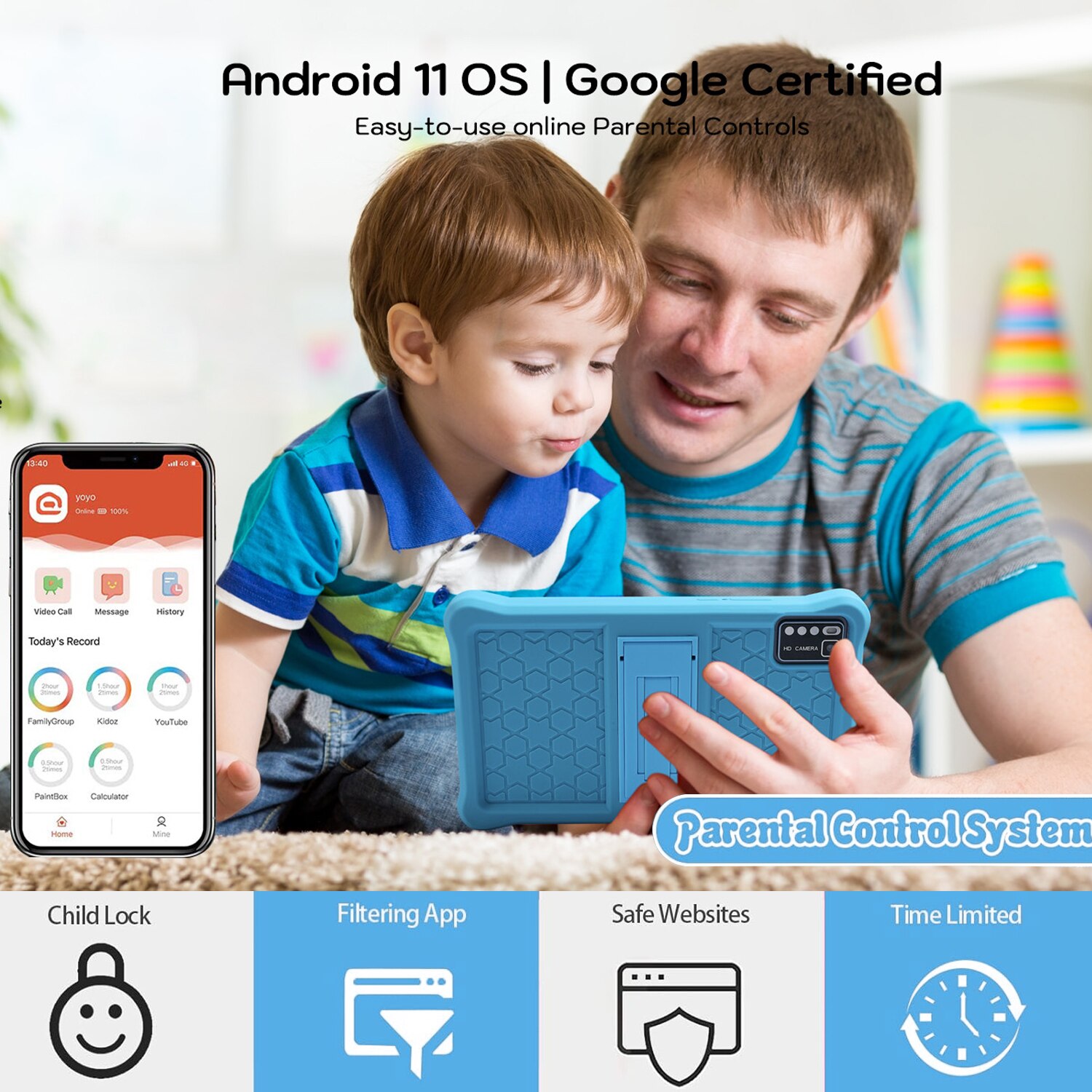 Tableta pentru copii, Android 11 de 7 inch, LULUGTI, tableta cu control ...