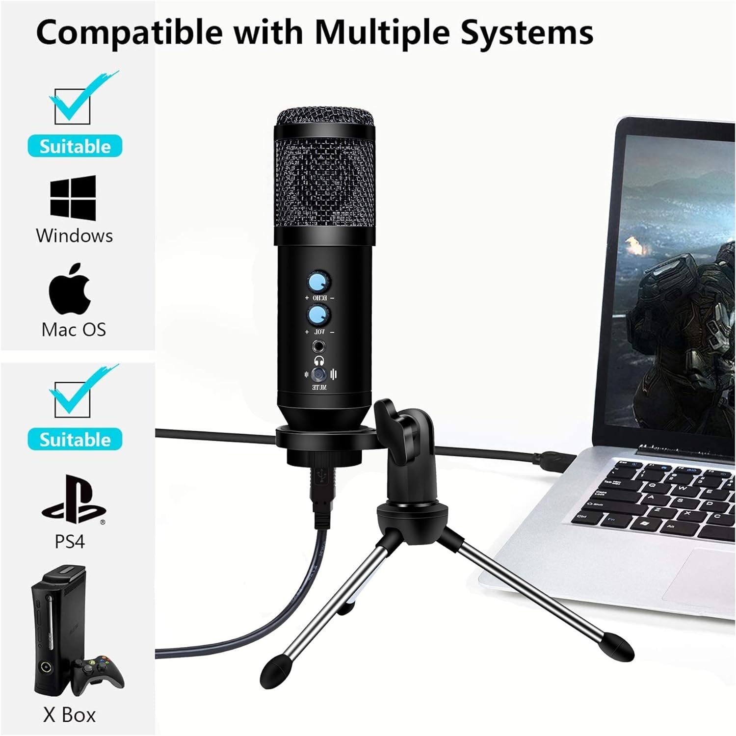 Microfon PC, JeiibrZui, Indicator LED, 30 Hz, Cablu USB, Negru - eMAG.ro