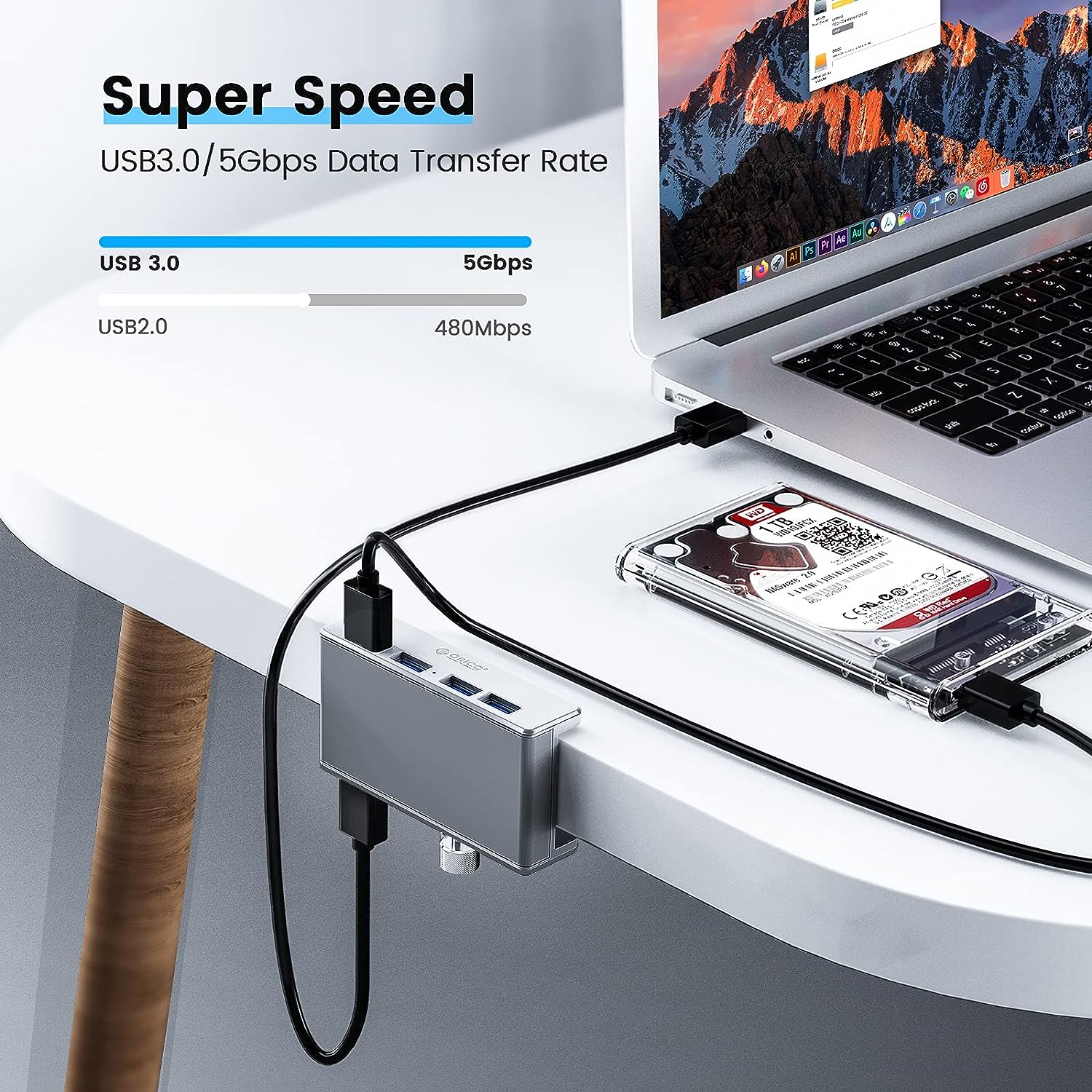 Hub USB cu 4 porturi, Orico, USB 2.0, Aluminiu, Argintiu - eMAG.ro