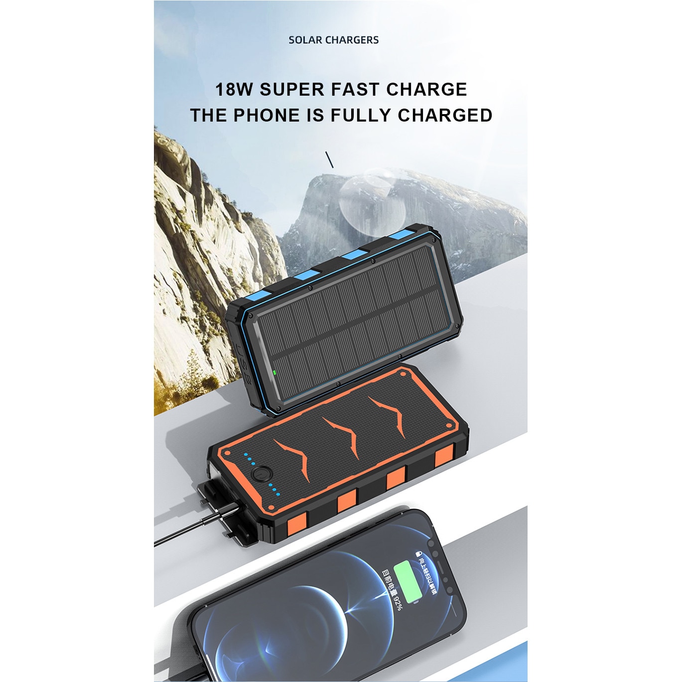 PowerSun IdealStore külső akkumulátor, napelemes töltés, vezeték ...