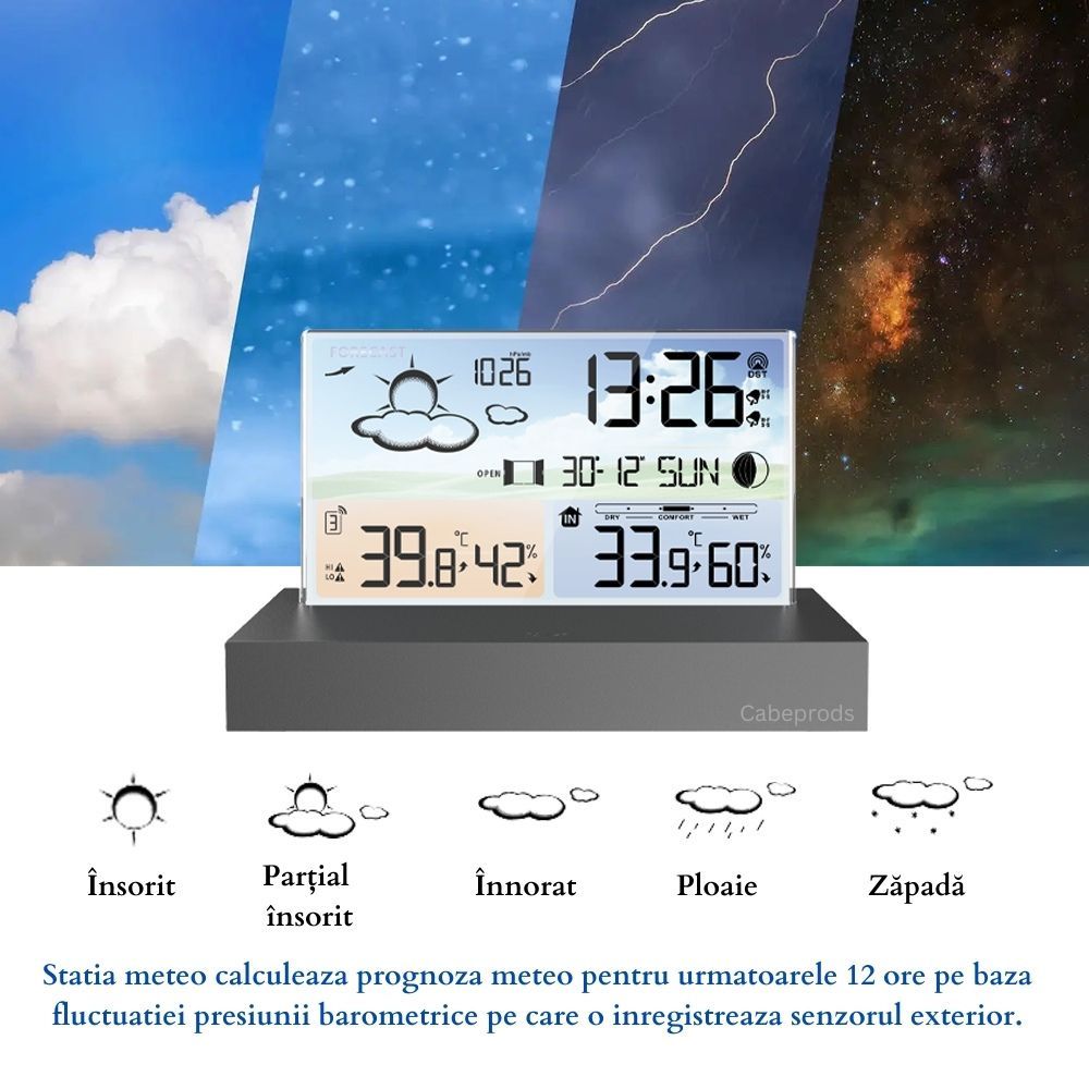 Statie meteo multifunctionala wireless, cu senzor de exterior ...
