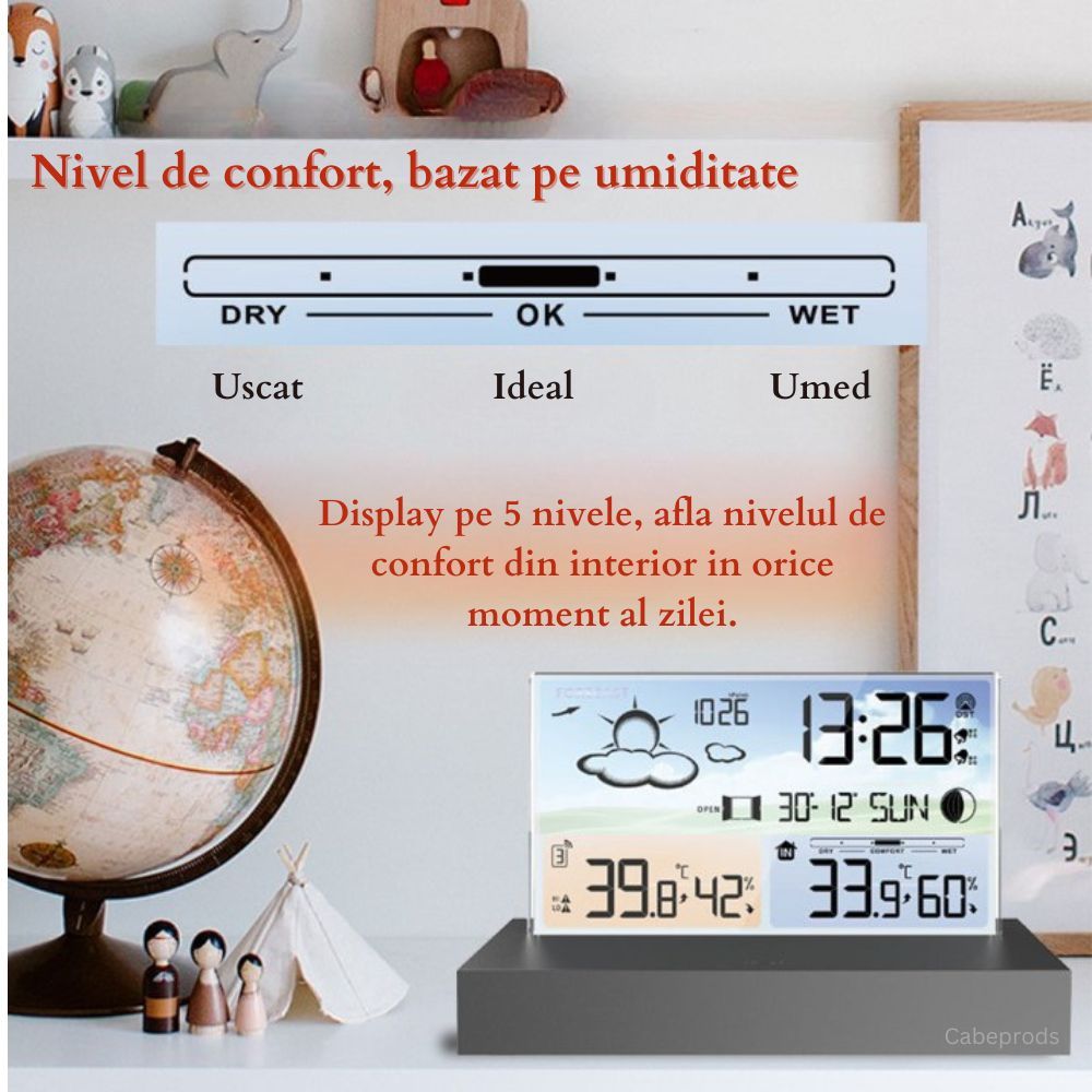 Statie meteo multifunctionala wireless, cu senzor de exterior ...