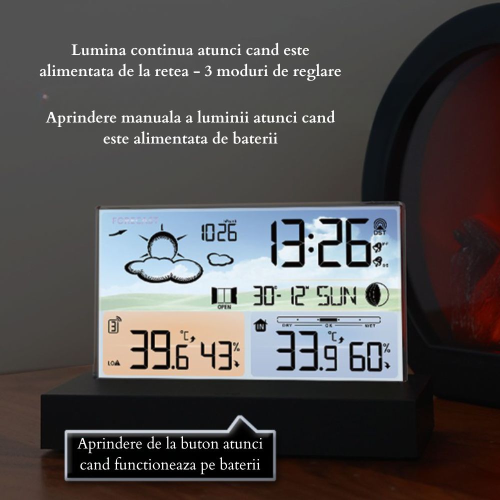 Statie meteo multifunctionala wireless, cu senzor de exterior ...