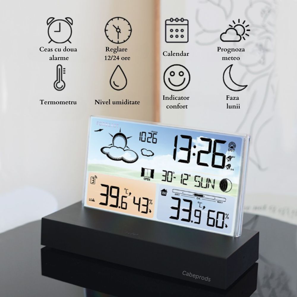Statie meteo multifunctionala wireless, cu senzor de exterior ...