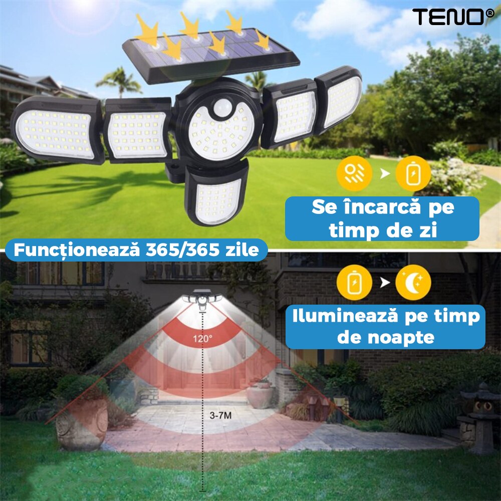 Solar Lamp 200 Teno® LED, 6 fej, mozgásérzékelő, 3 világítási mód, IP65 ...