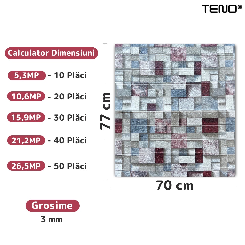 20x Teno® 3D tégla tapéta készlet, mozaik kő mintás, öntapadós, vízálló ...
