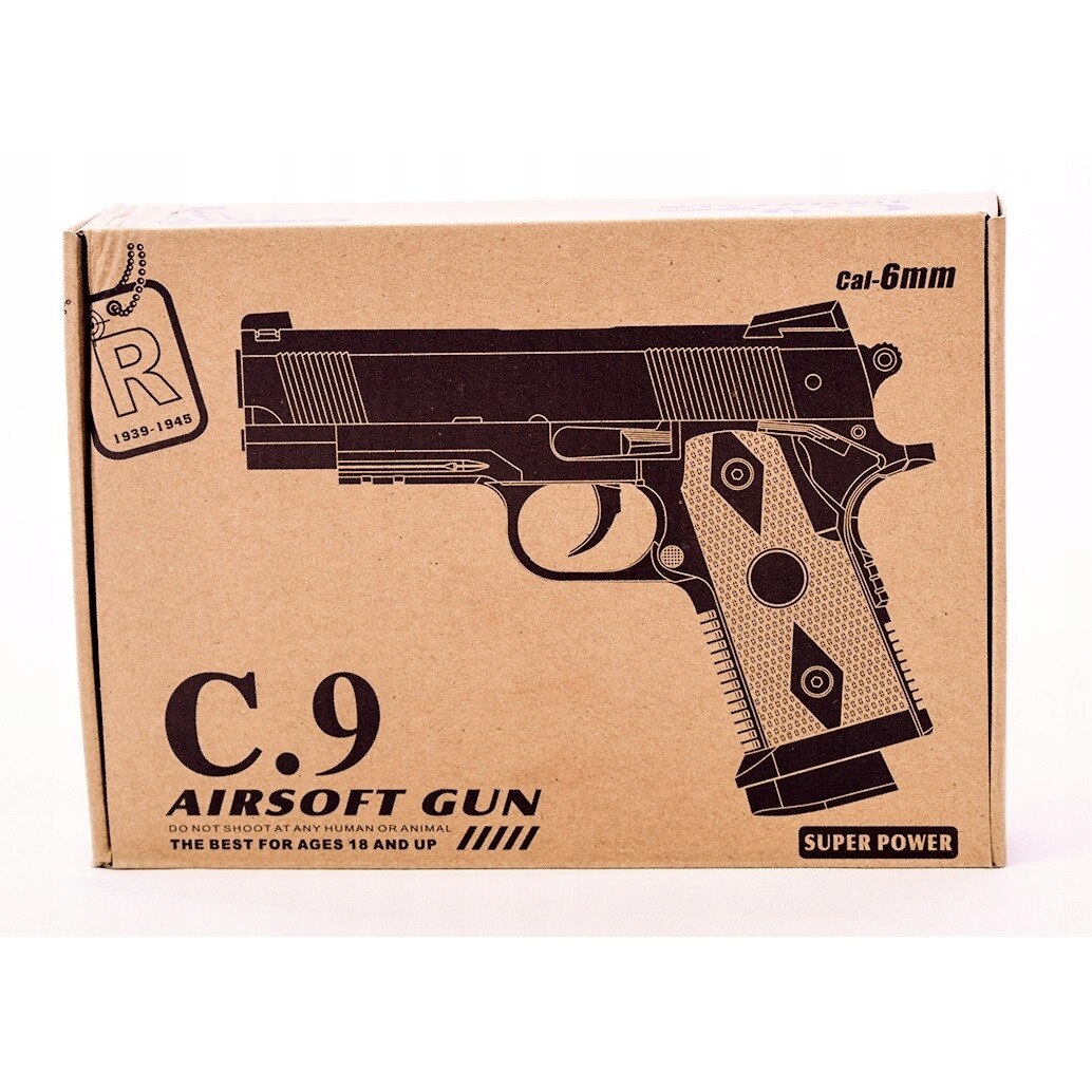 Pistol cu aer comprimat C9 Colt 1911 si bile de 6 mm, Metalic, Negru ...