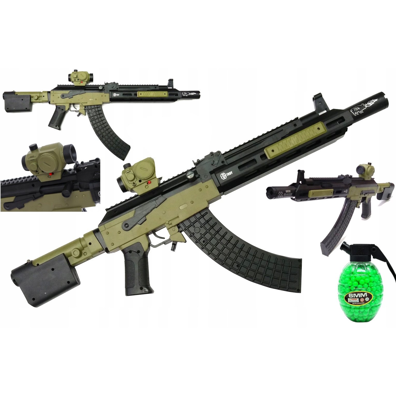 Set pusca/bile, Troy, Plastic, 6 mm, 70 cm, 33 cm, Verde/Negru - eMAG.ro