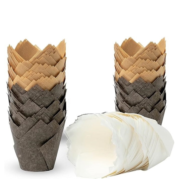 Set 50 forme de briose, SUNMOSTAR, Hartie, 85x36mm, Maro/Gri/Alb - eMAG.ro