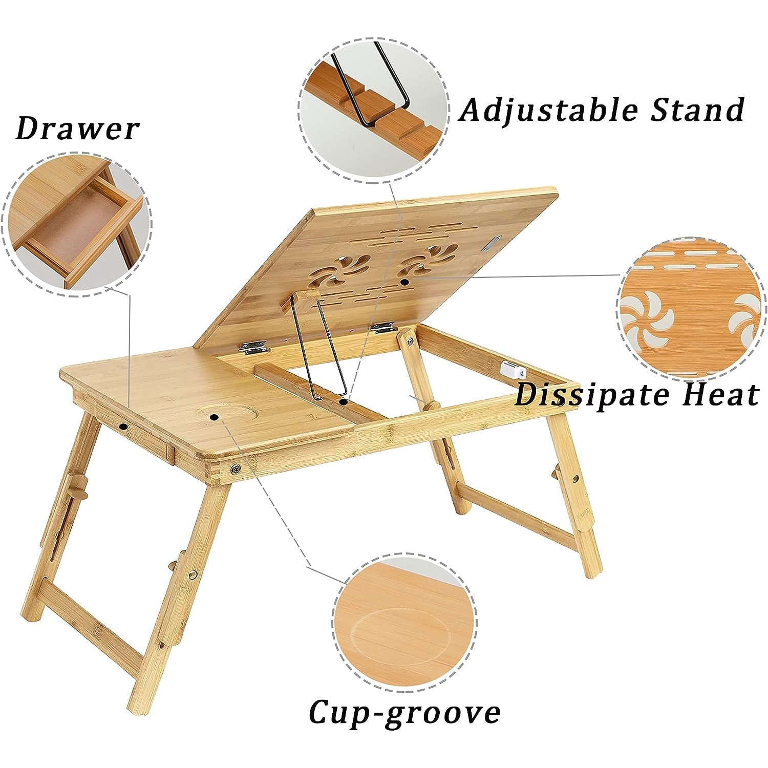 Masa Pliabila Multifunctionala din Bambus Pentru Laptop/Mic Dejun la ...