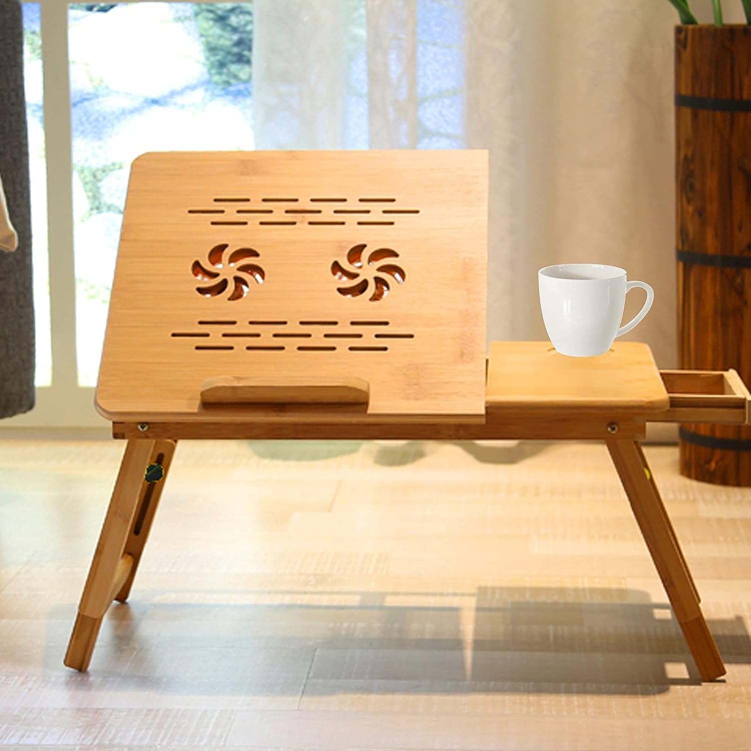 Masa Pliabila Multifunctionala din Bambus Pentru Laptop/Mic Dejun la ...