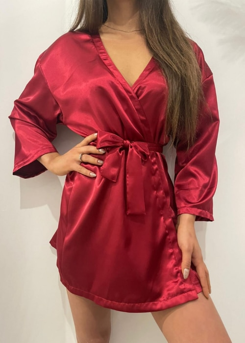 Halat dama satin de matase, visiniu S-M - eMAG.ro