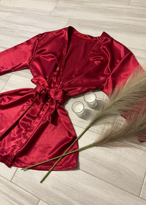 Halat dama satin de matase, visiniu S-M - eMAG.ro