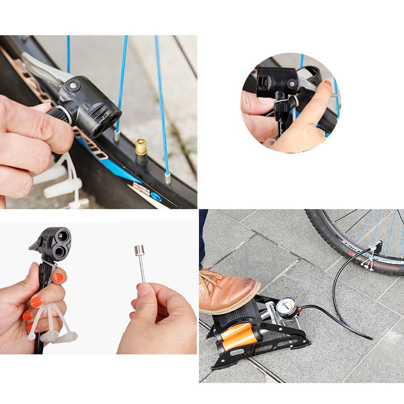 Pompa de picior cu 2 cilindri si manometru pentru umflat roti - eMAG.ro