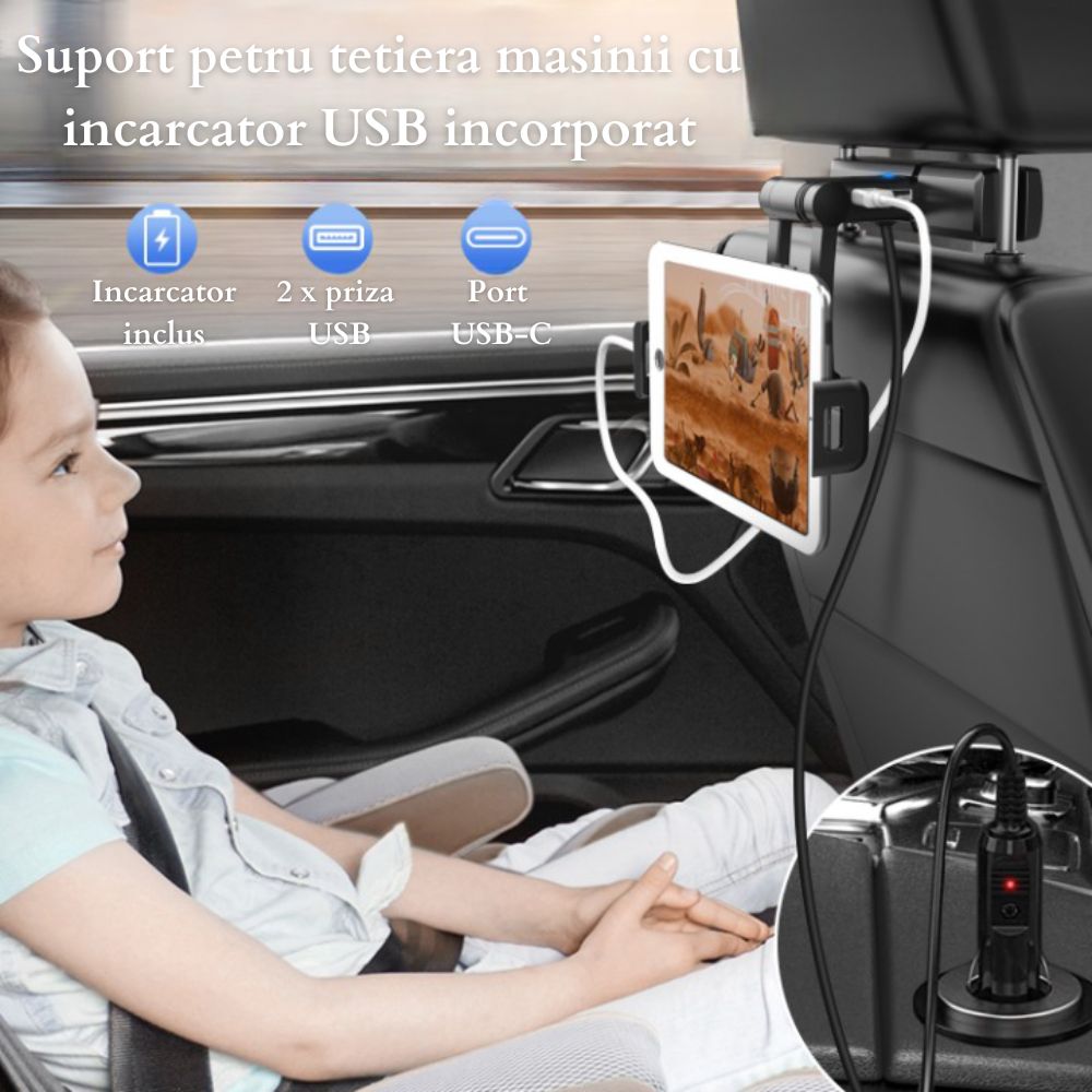 Suport de masina pentru telefon si tableta, cu prindere in tetiera ...