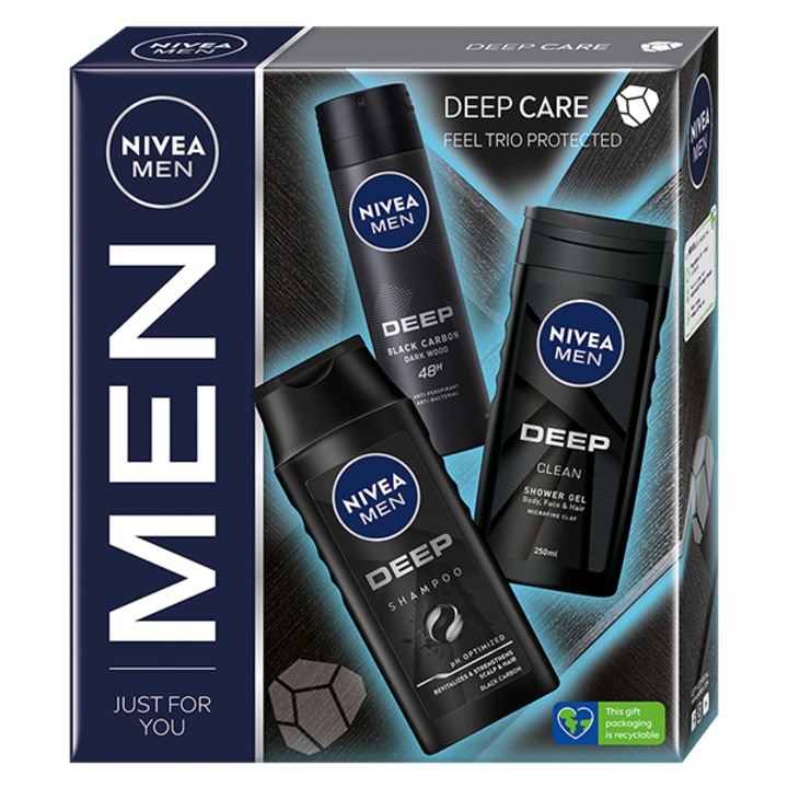 Set cadou barbati: Gel de dus Nivea Men Deep, 250 ml + sampon Nivea Men ...