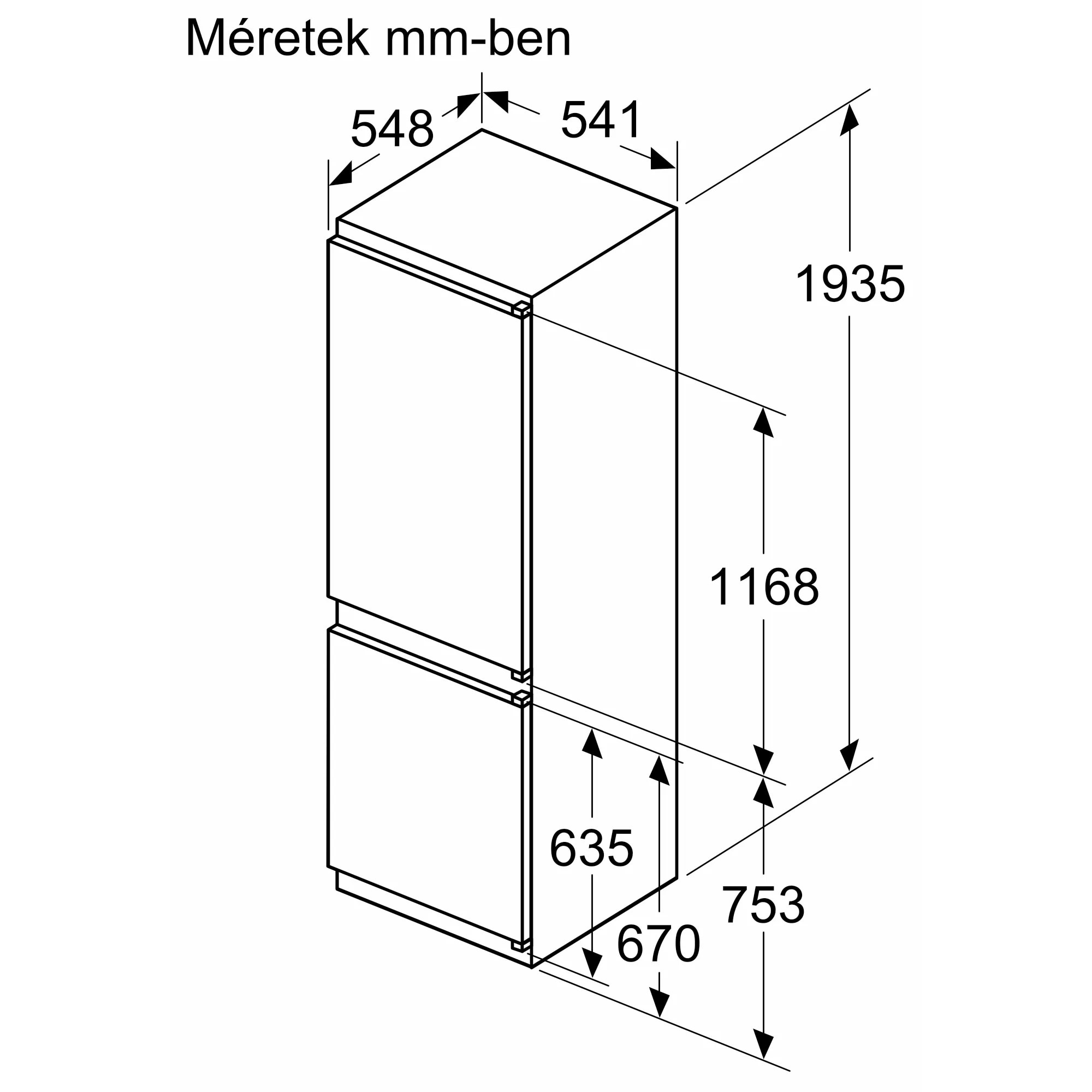 Bosch KIN96NSE0 Serie 2 Beépíthető kombinált hűtőszekrény, M: 193.5 ...