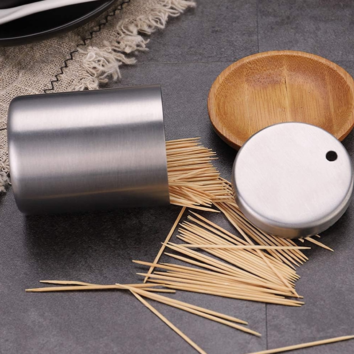 Dispenser pentru scobitori, Longziming, Inox, Argintiu - eMAG.ro