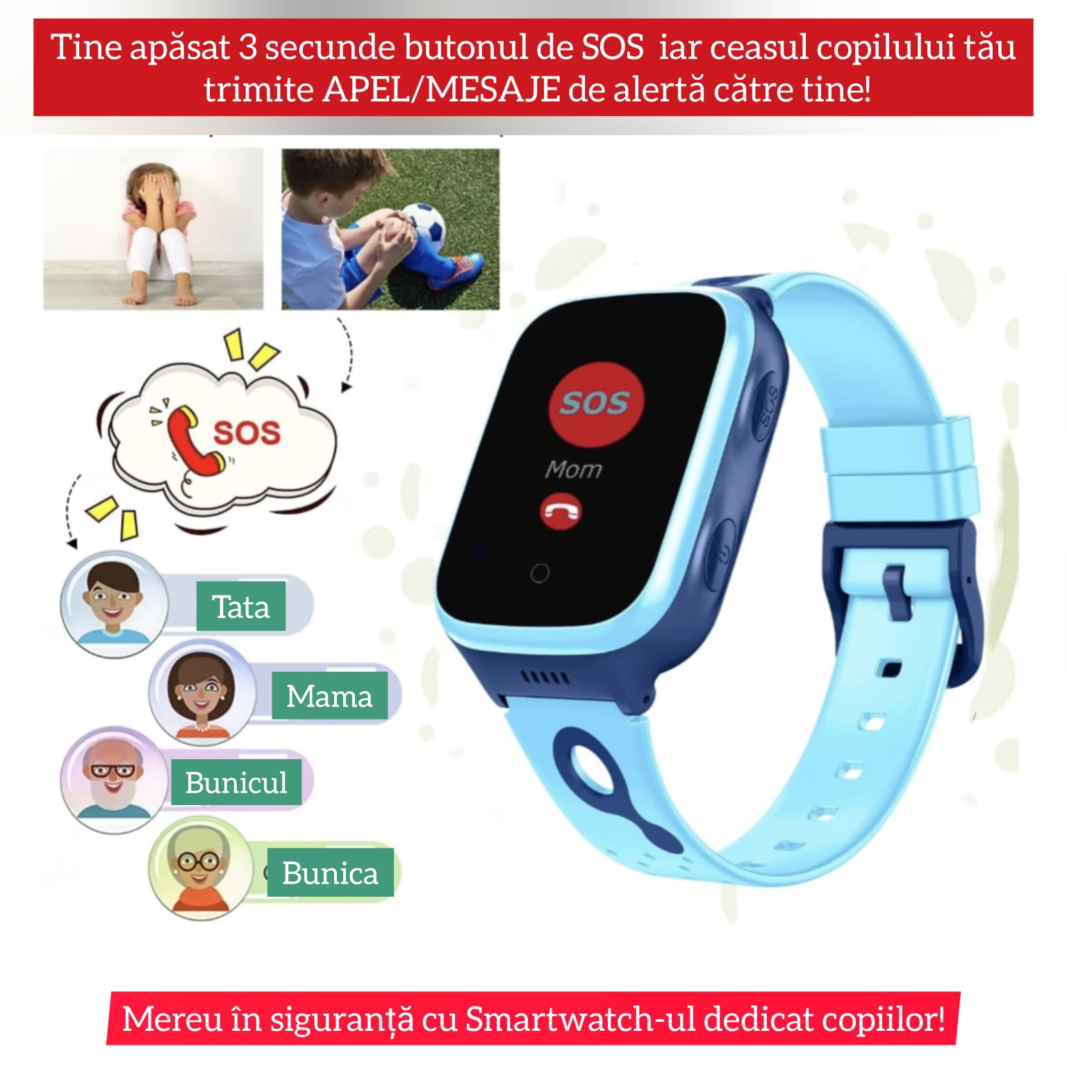 Ceas Smartwatch Copii, TechGS®, 4G, cu GPS, Monitorizare Spion, Buton ...