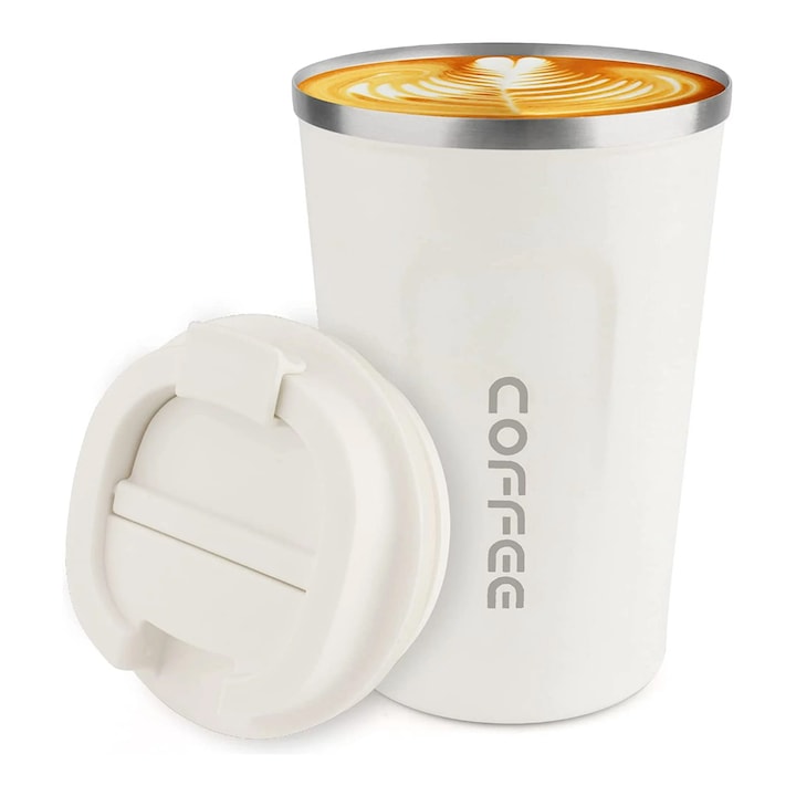 Cana termica de cafea, zggzerg, Din inox, Cu pereti dubli si capac ... Cana termica de cafea, zggzerg, Din inox, Cu pereti dubli si capac ...