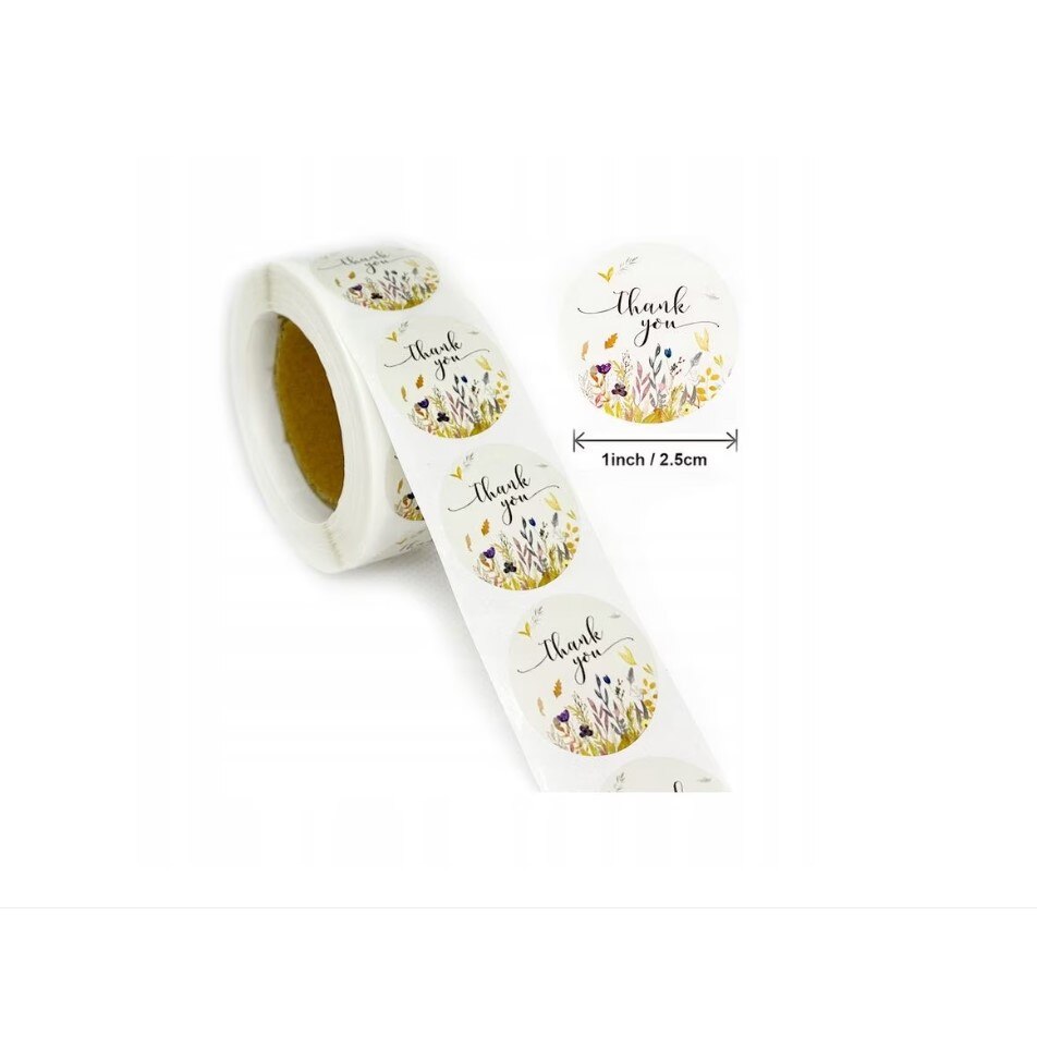 Rola cu 500 autocolante decorative, Thank you, flori si fluturi, spic ...