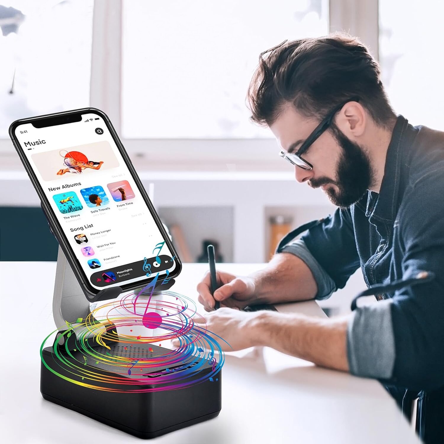 Boxa cu suport telefon/tableta reglabil si pliabil, Bluetooth v5.3,1500 ...