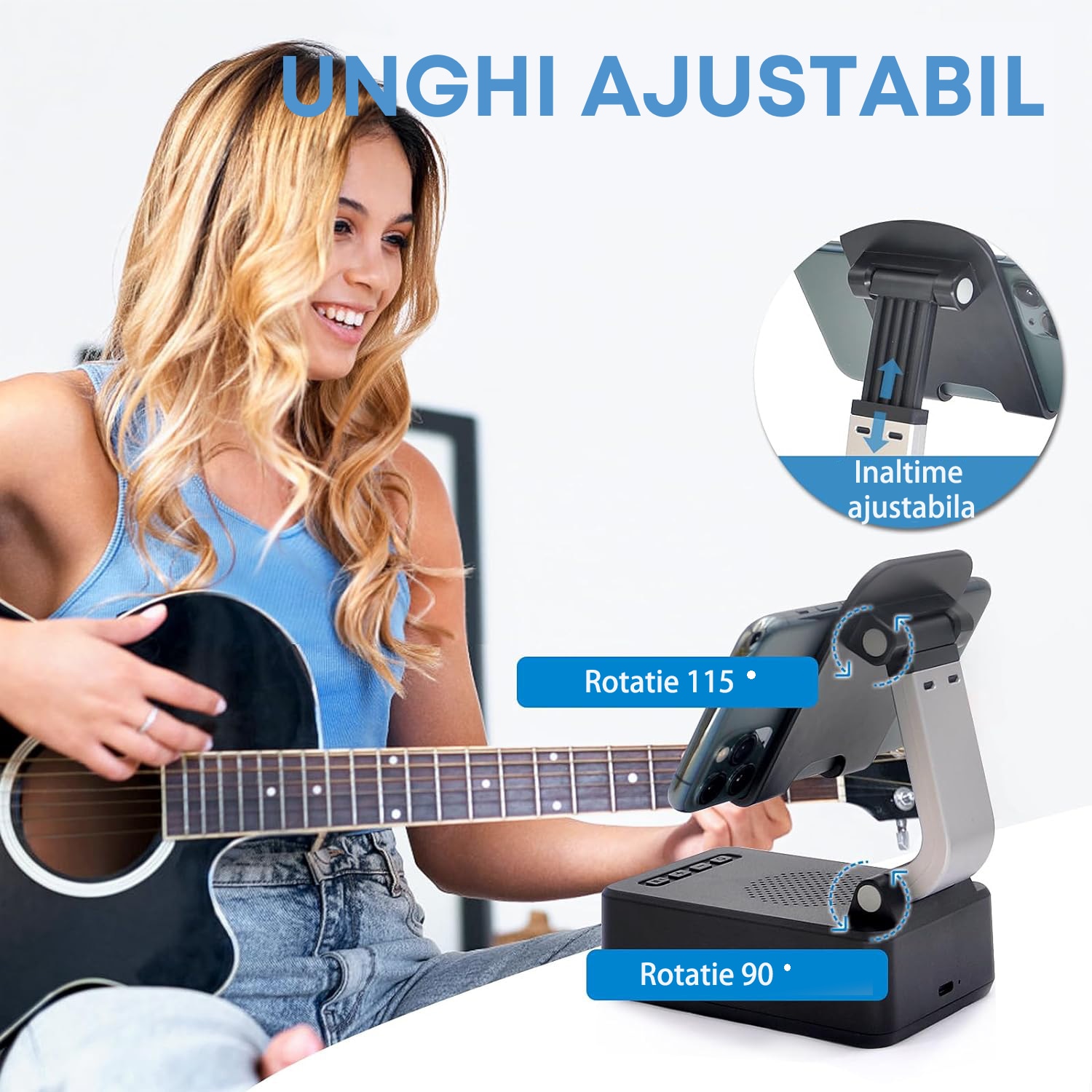 Boxa cu suport telefon/tableta reglabil si pliabil, Bluetooth v5.3,1500 ...