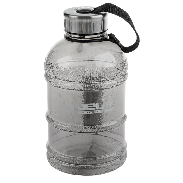 Sticla de apa din plastic gri cu maner si capac metalic de 1 litru ...