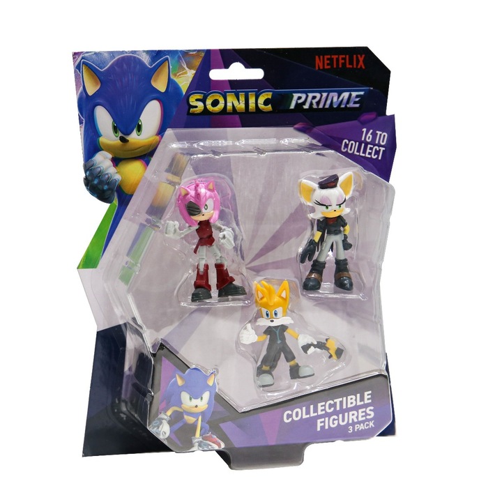 Sonic Prime - Set 3 figurine, blister, Rebel Rouge & Rusty Rose & Tails ...