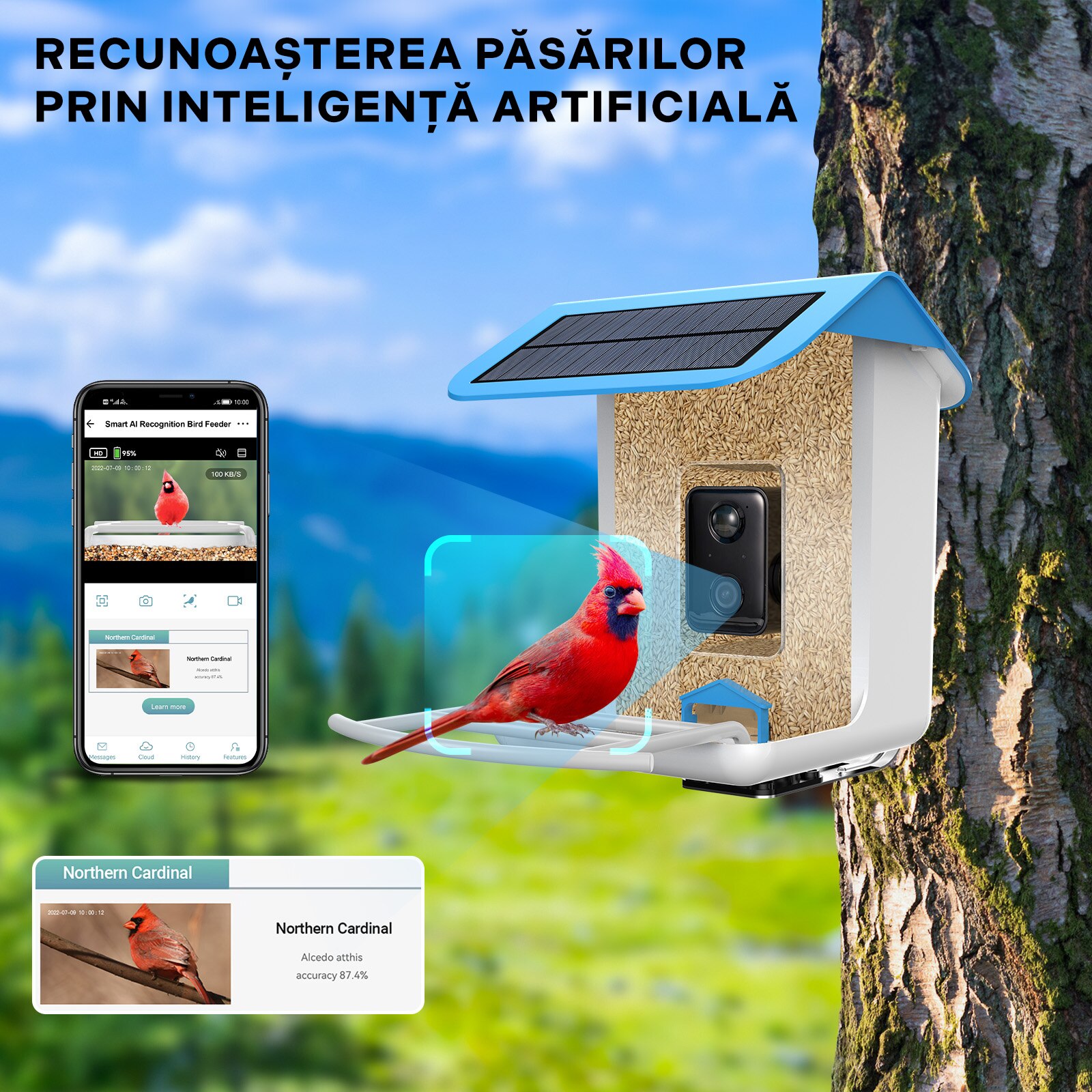 Hranitor inteligent pentru pasari Bird Love BF002, echipat cu o camera ...
