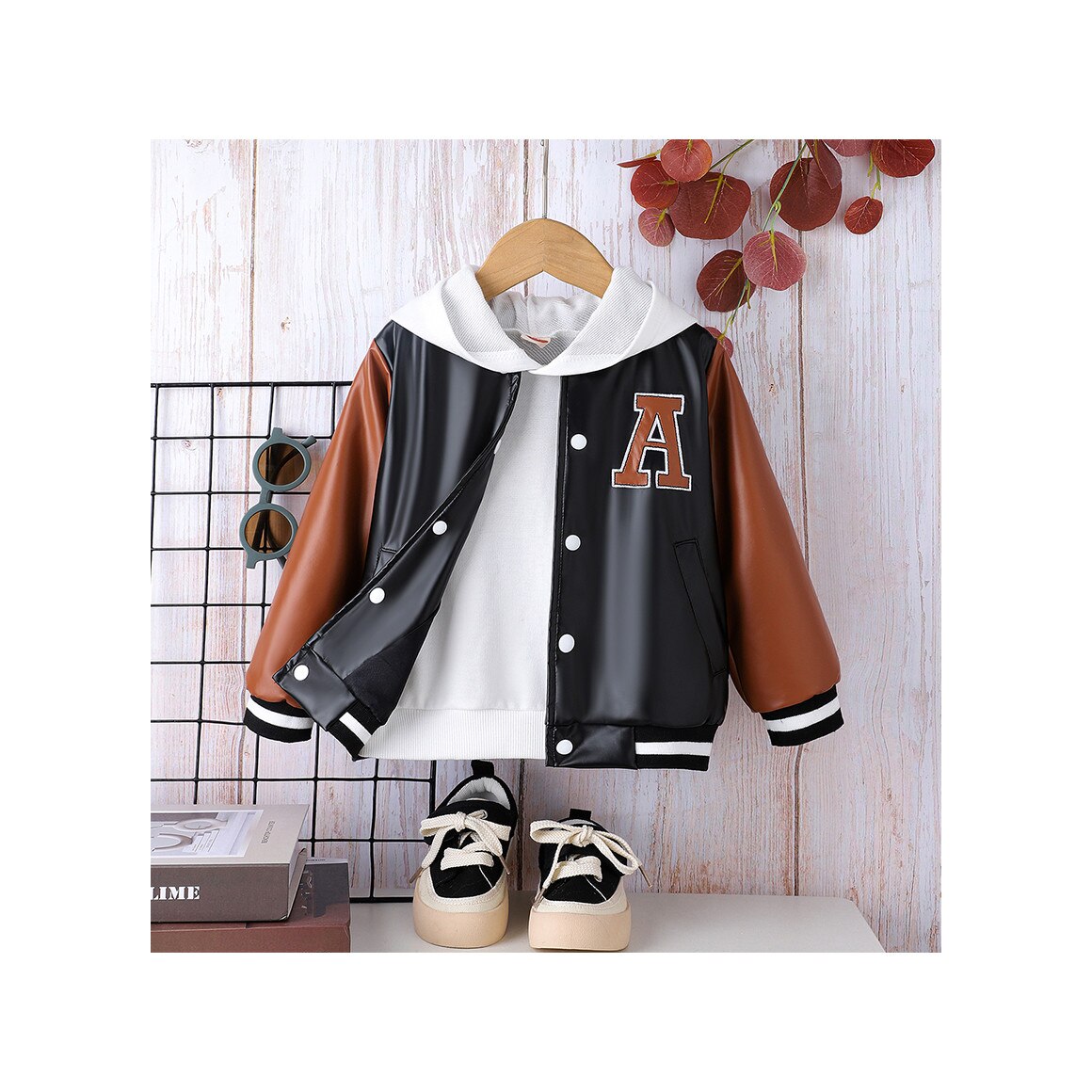 Geaca baieti, MENZ®, model Boy Avant, buzunare, capse, negru/maro, 2 ...