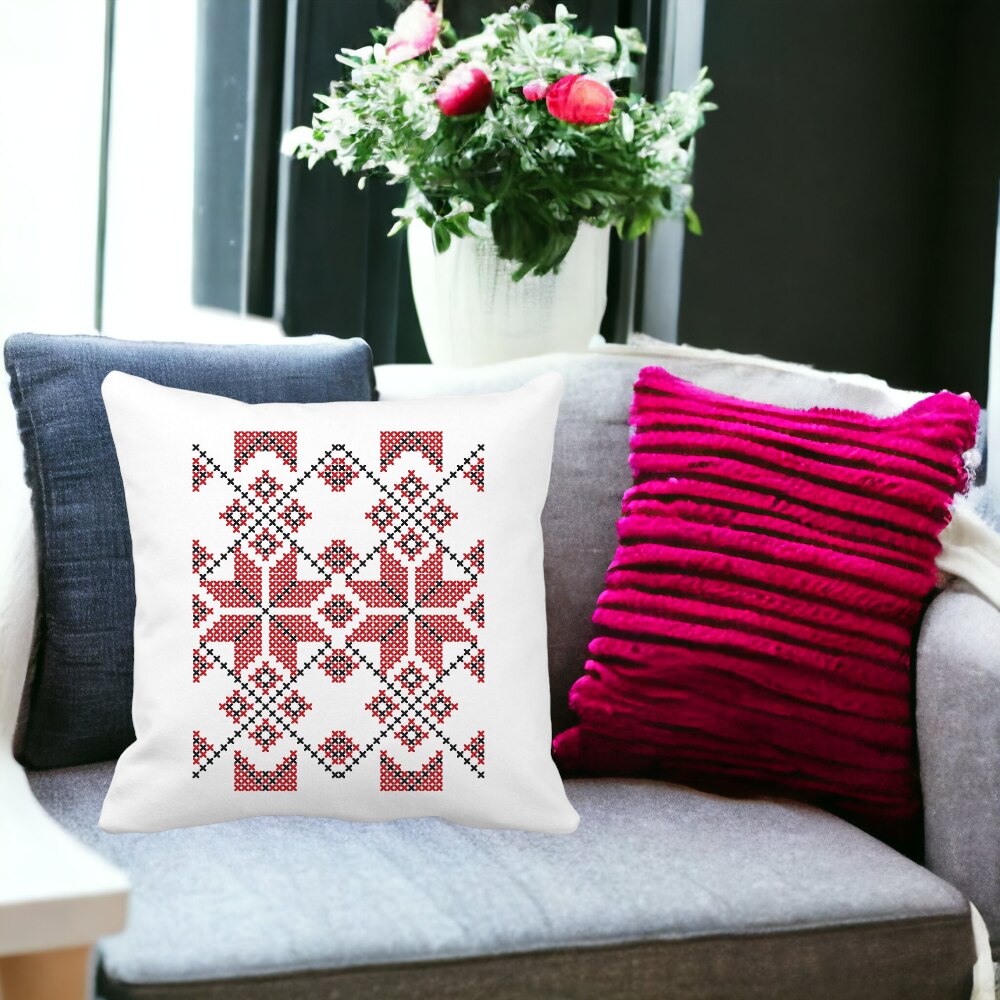 Perna Personalizata, Model cu Motive Romanesti, 40x40 cm, Alba, Mata ...