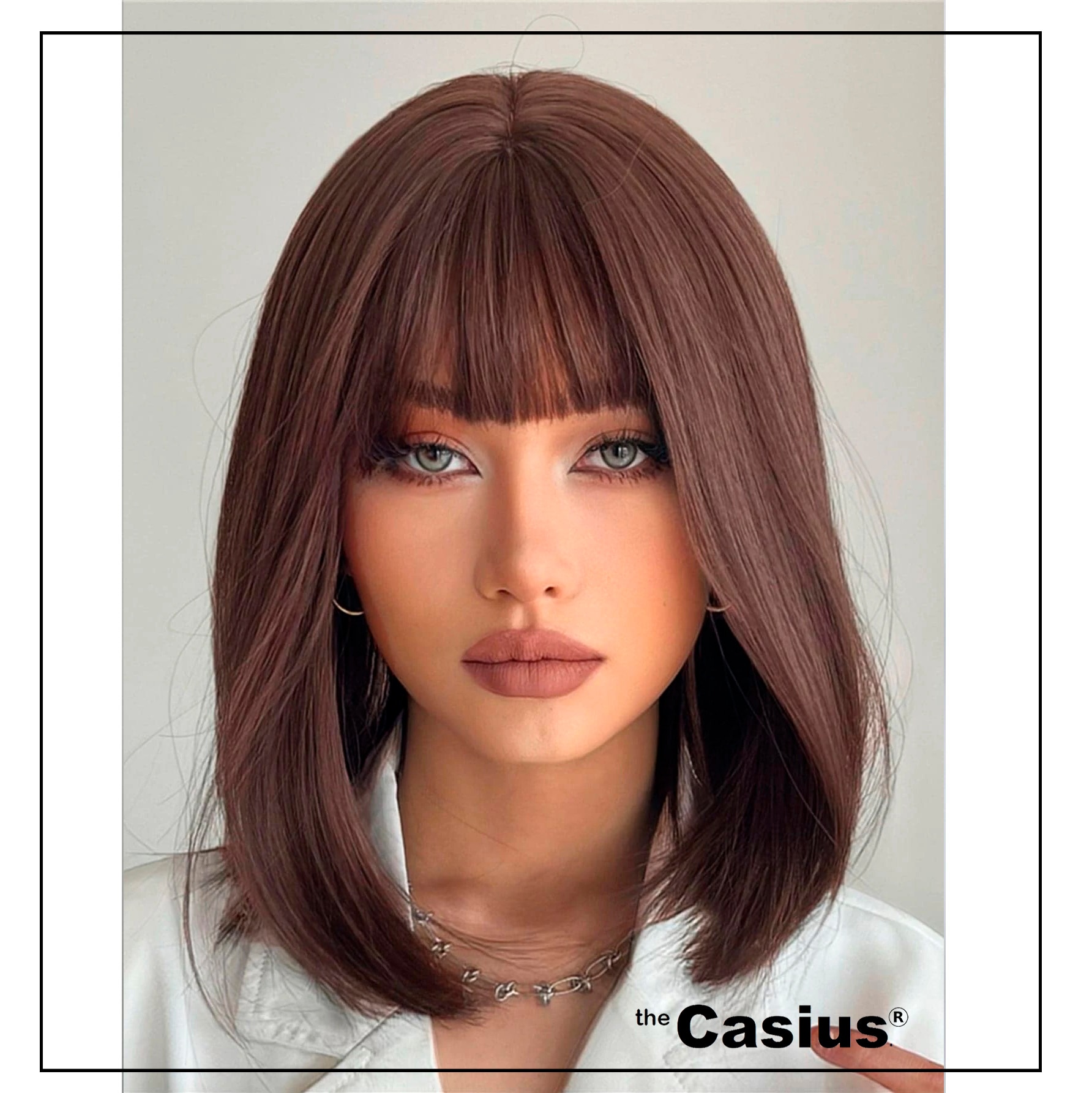 Peruca pentru femei, par scurt drept cu breton, culoarea castaniu ...