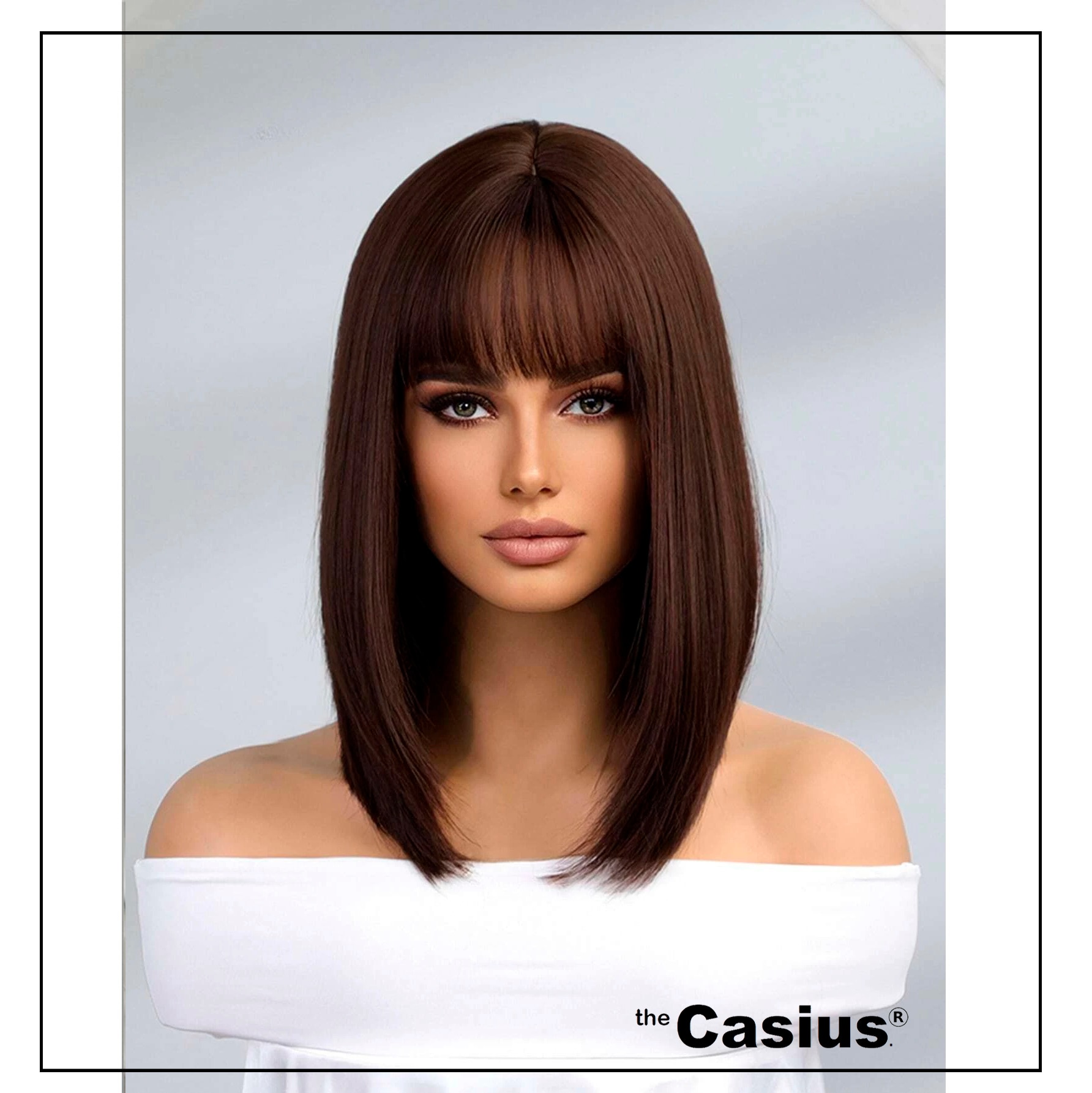 Peruca pentru femei, par scurt drept cu breton, culoarea castaniu ...