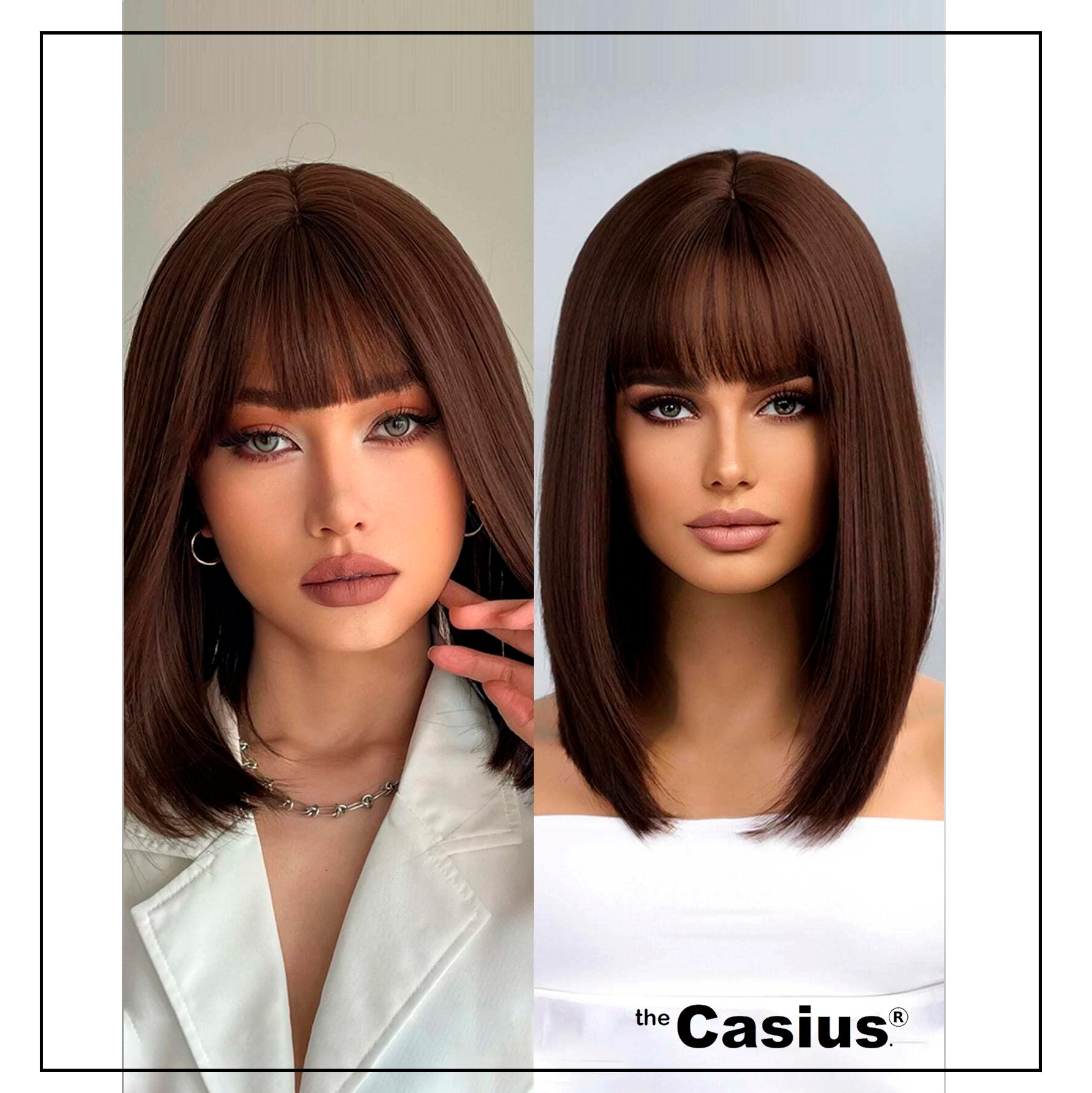 Peruca pentru femei, par scurt drept cu breton, culoarea castaniu ...